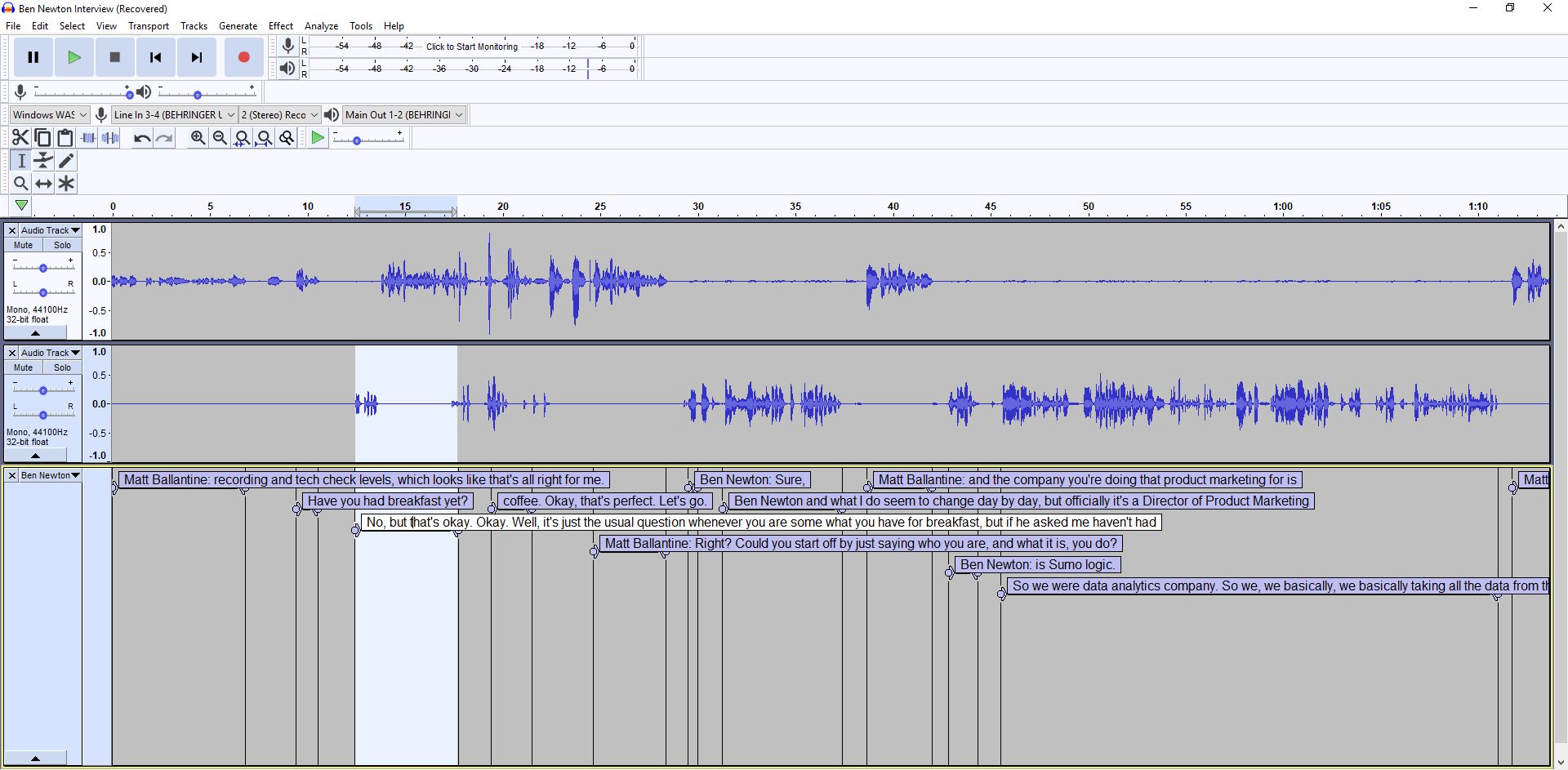 Apply transcripts to audio in Audacity – mmitII